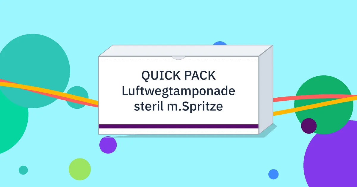 Symbolbild: Packung mit der Aufschrift QUICK PACK Luftwegtamponade steril m.Spritze (PZN 20574200) – Verfügbarkeit und Bezug in Apotheken in Frankfurt am Main