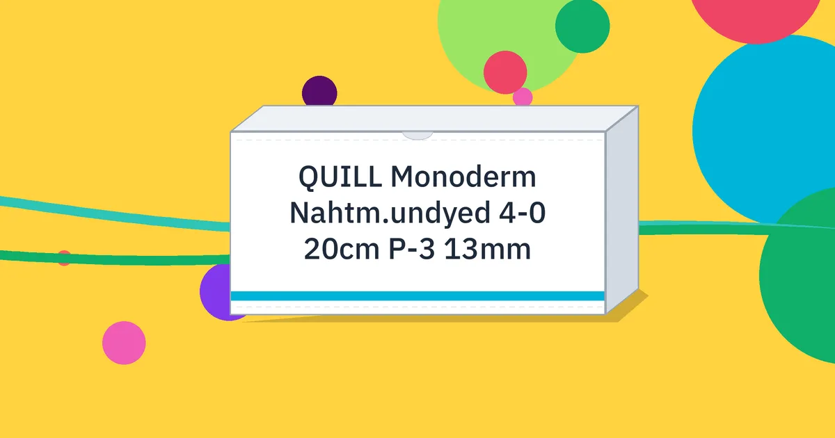 Symbolbild: Packung mit der Aufschrift QUILL Monoderm Nahtm.undyed 4-0 20cm P-3 13mm (PZN 17988317) – Verfügbarkeit und Bezug in Apotheken in Frankfurt am Main