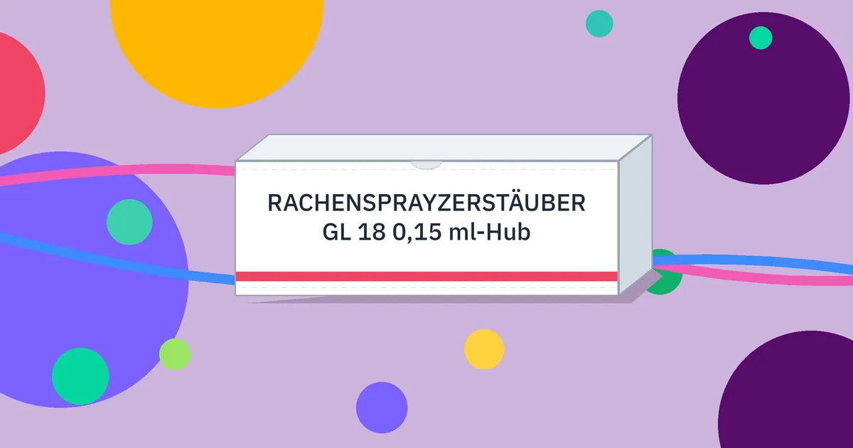 Symbolbild: Packung mit der Aufschrift RACHENSPRAYZERSTÄUBER GL 18 0,15 ml-Hub (PZN 19480161) – Verfügbarkeit und Bezug in Apotheken in Frankfurt am Main