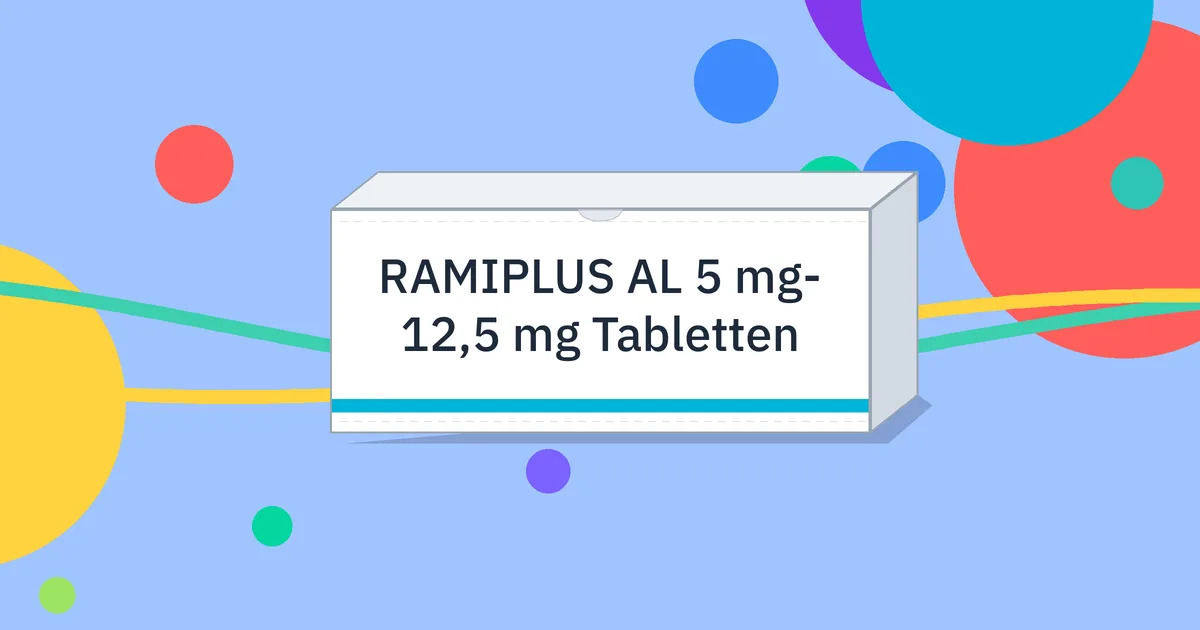 Symbolbild: Packung mit der Aufschrift RAMIPLUS AL 5 mg-12,5 mg Tabletten (PZN 03054628) – Verfügbarkeit und Bezug in Apotheken in Frankfurt am Main