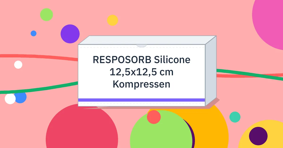 Symbolbild: Packung mit der Aufschrift RESPOSORB Silicone 12,5x12,5 cm Kompressen (PZN 20717898) – Verfügbarkeit und Bezug in Apotheken in Frankfurt am Main