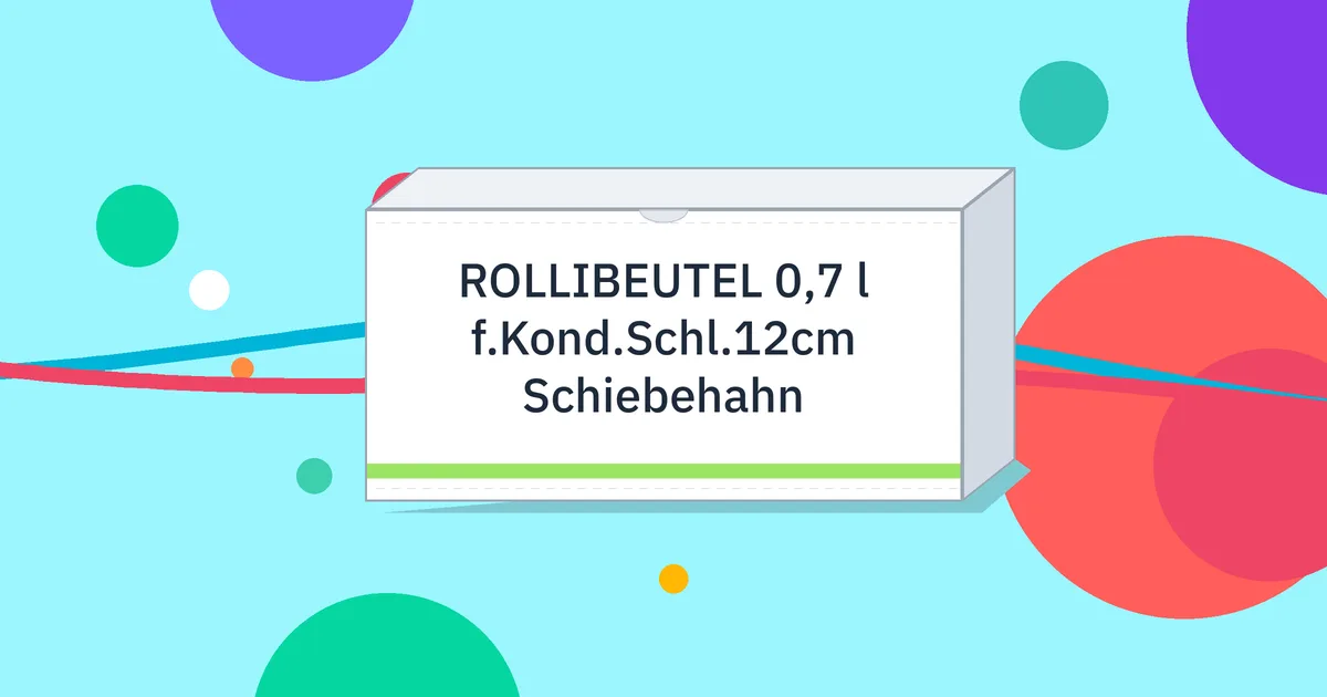 Symbolbild: Packung mit der Aufschrift ROLLIBEUTEL 0,7 l f.Kond.Schl.12cm Schiebehahn (PZN 06095088) – Verfügbarkeit und Bezug in Apotheken in Frankfurt am Main