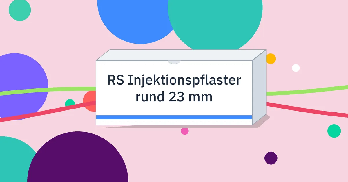 Symbolbild: Packung mit der Aufschrift RS Injektionspflaster rund 23 mm (PZN 00483234) – Verfügbarkeit und Bezug in Apotheken in Frankfurt am Main