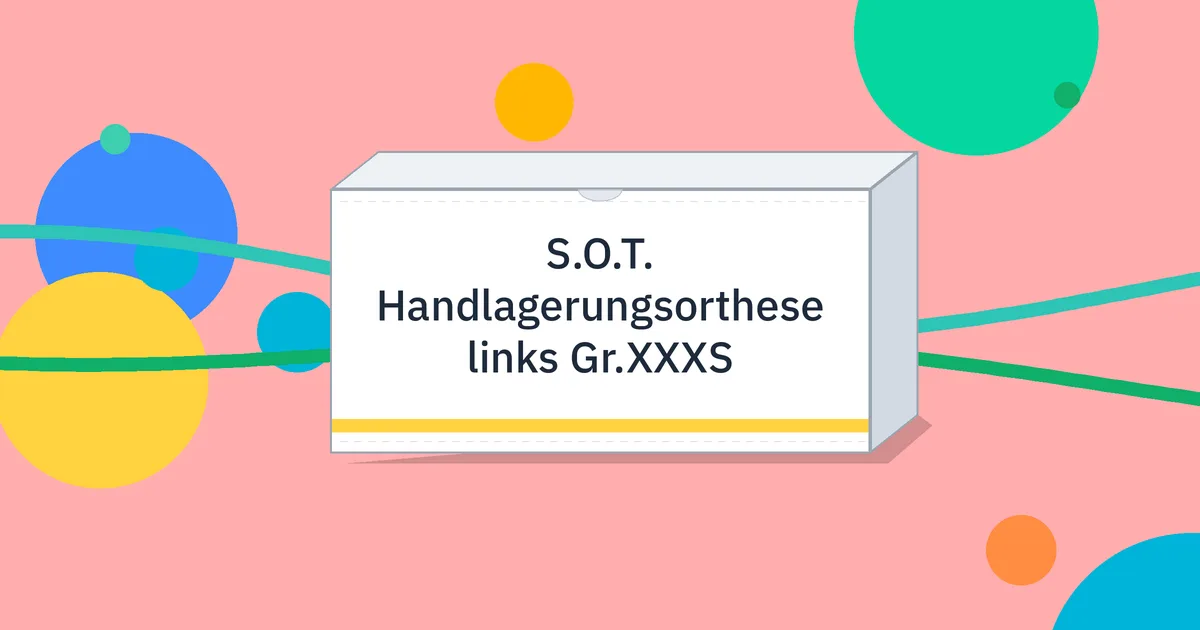 Symbolbild: Packung mit der Aufschrift S.O.T. Handlagerungsorthese links Gr.XXXS (PZN 15861937) – Verfügbarkeit und Bezug in Apotheken in Frankfurt am Main