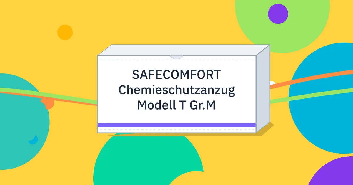 Symbolbild: Packung mit der Aufschrift SAFECOMFORT Chemieschutzanzug Modell T Gr.M (PZN 15305538) – Verfügbarkeit und Bezug in Apotheken in Frankfurt am Main