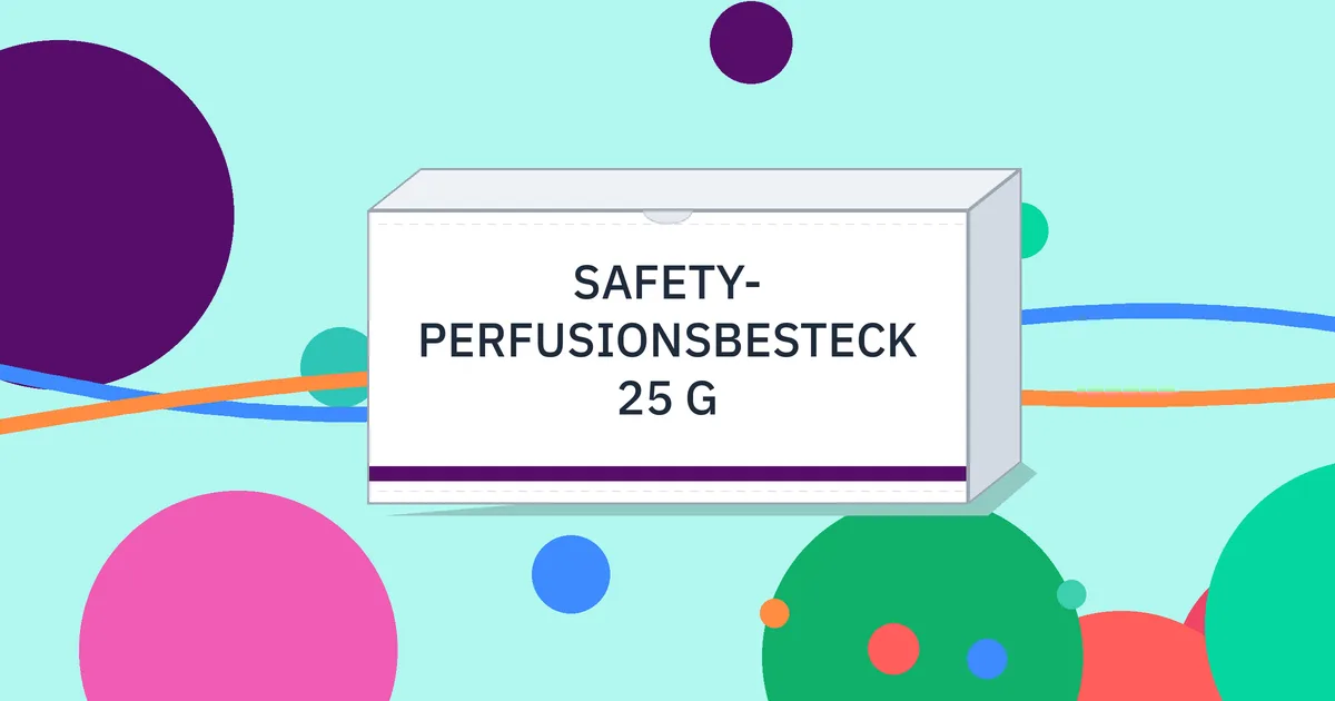 Symbolbild: Packung mit der Aufschrift SAFETY-PERFUSIONSBESTECK 25 G (PZN 02087436) – Verfügbarkeit und Bezug in Apotheken in Frankfurt am Main