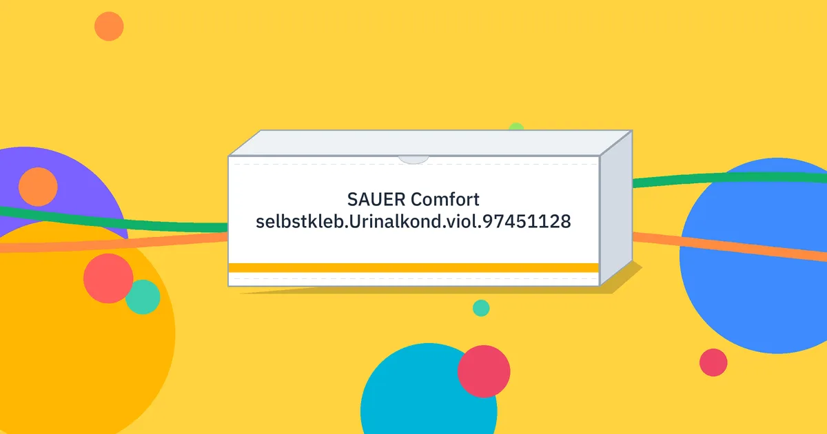 Symbolbild: Packung mit der Aufschrift SAUER Comfort selbstkleb.Urinalkond.viol.97451128 (PZN 11054660) – Verfügbarkeit und Bezug in Apotheken in Frankfurt am Main