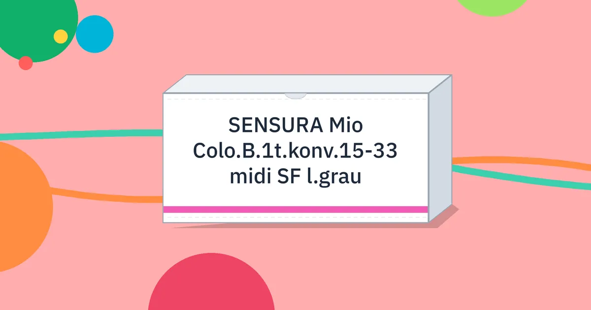 Symbolbild: Packung mit der Aufschrift SENSURA Mio Colo.B.1t.konv.15-33 midi SF l.grau (PZN 11098953) – Verfügbarkeit und Bezug in Apotheken in Frankfurt am Main