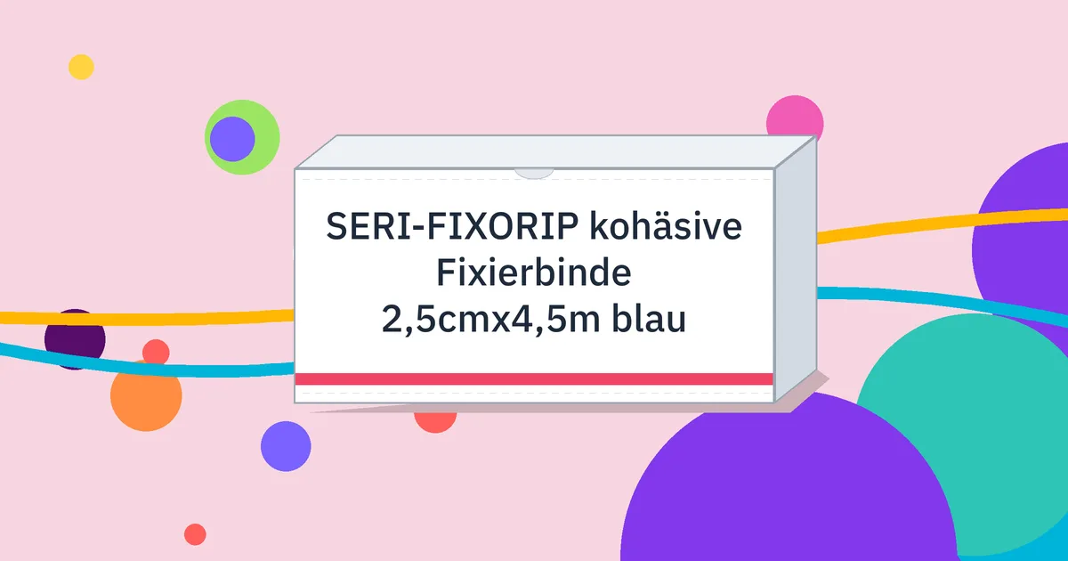 Symbolbild: Packung mit der Aufschrift SERI-FIXORIP kohäsive Fixierbinde 2,5cmx4,5m blau (PZN 20364046) – Verfügbarkeit und Bezug in Apotheken in Frankfurt am Main