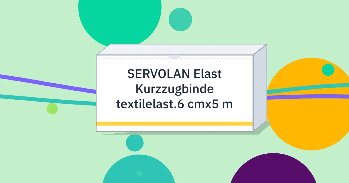 Symbolbild: Packung mit der Aufschrift SERVOLAN Elast Kurzzugbinde textilelast.6 cmx5 m (PZN 16734767) – Verfügbarkeit und Bezug in Apotheken in Frankfurt am Main