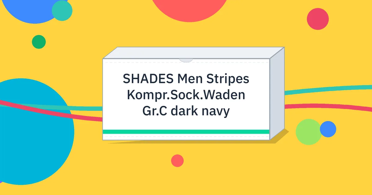 Symbolbild: Packung mit der Aufschrift SHADES Men Stripes Kompr.Sock.Waden Gr.C dark navy (PZN 15589493) – Verfügbarkeit und Bezug in Apotheken in Frankfurt am Main