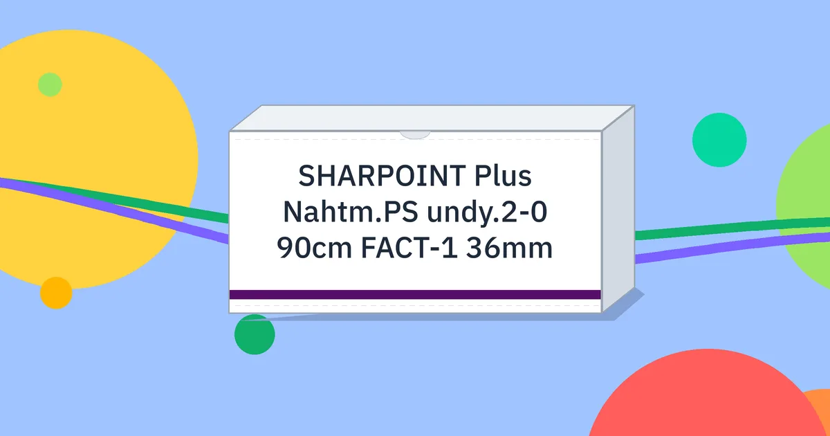 Symbolbild: Packung mit der Aufschrift SHARPOINT Plus Nahtm.PS undy.2-0 90cm FACT-1 36mm (PZN 17996251) – Verfügbarkeit und Bezug in Apotheken in Frankfurt am Main