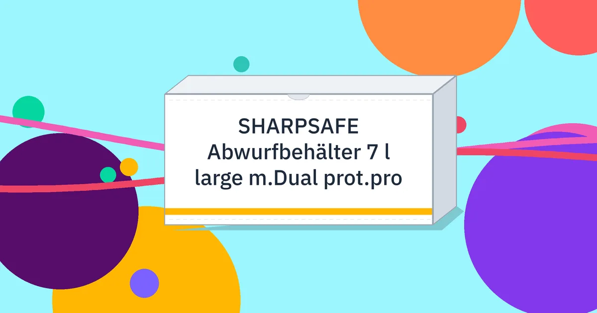 Symbolbild: Packung mit der Aufschrift SHARPSAFE Abwurfbehälter 7 l large m.Dual prot.pro (PZN 20053808) – Verfügbarkeit und Bezug in Apotheken in Frankfurt am Main