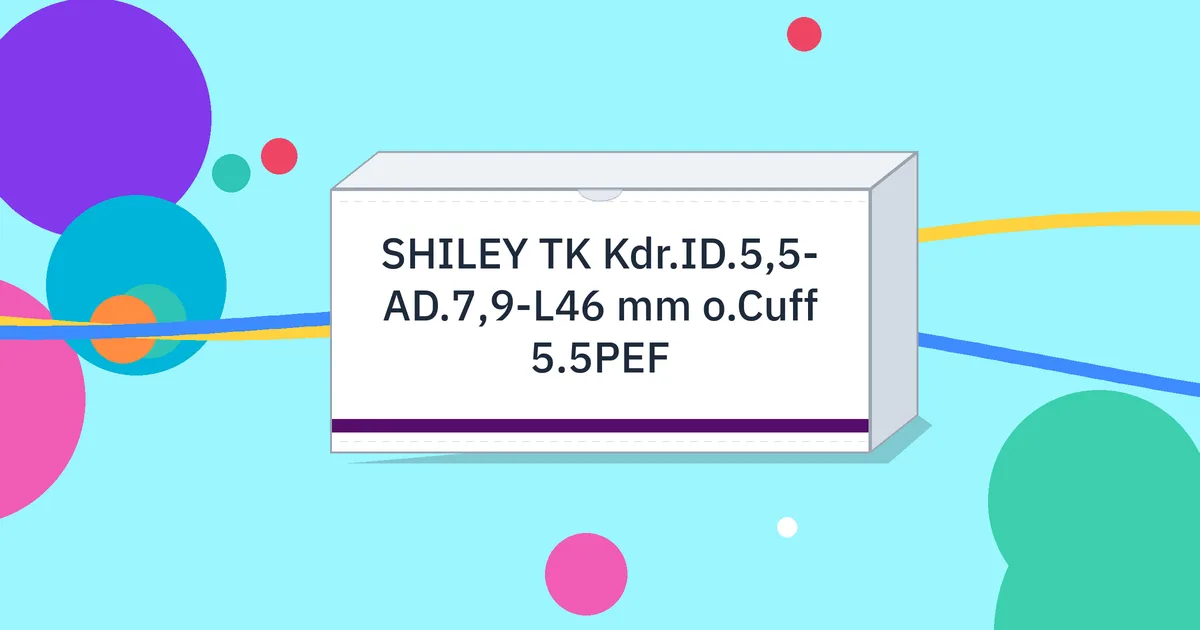 Symbolbild: Packung mit der Aufschrift SHILEY TK Kdr.ID.5,5-AD.7,9-L46 mm o.Cuff 5.5PEF (PZN 11596119) – Verfügbarkeit und Bezug in Apotheken in Frankfurt am Main