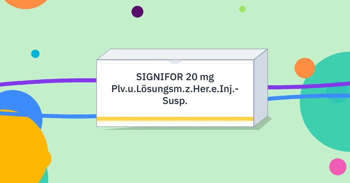 Symbolbild: Packung mit der Aufschrift SIGNIFOR 20 mg Plv.u.Lösungsm.z.Her.e.Inj.-Susp. (PZN 10753700) – Verfügbarkeit und Bezug in Apotheken in Frankfurt am Main