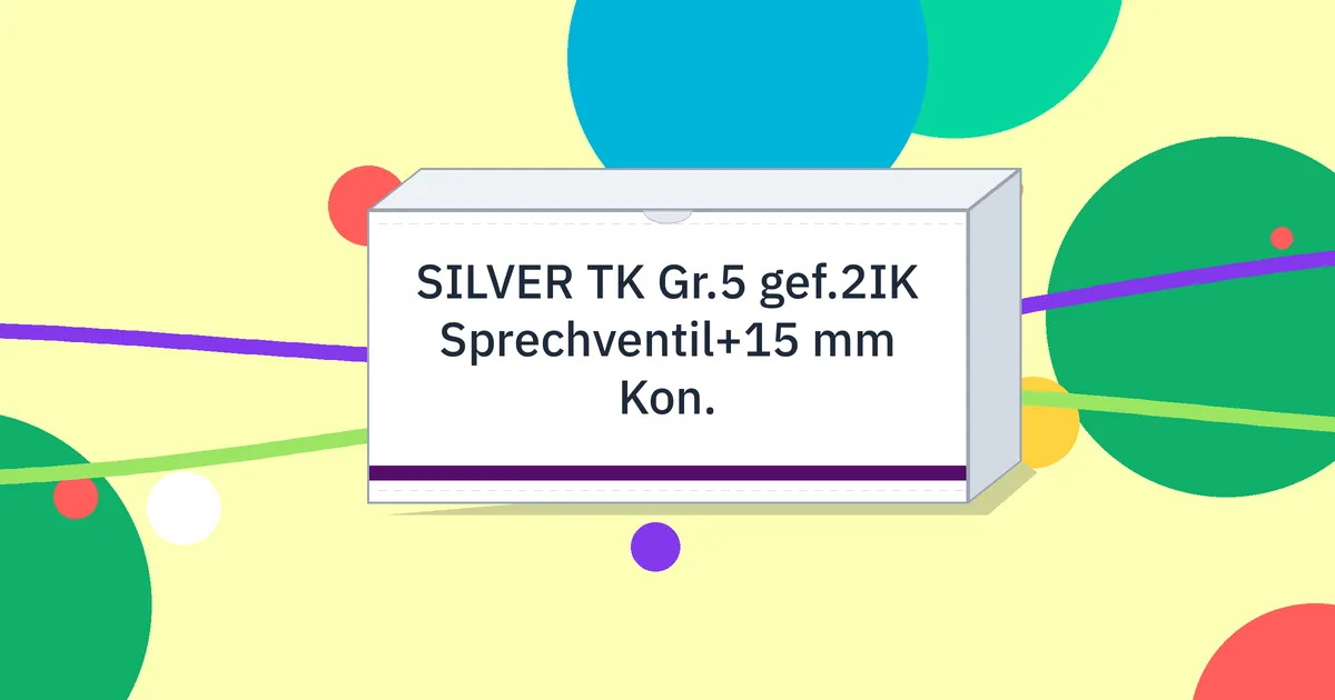 Symbolbild: Packung mit der Aufschrift SILVER TK Gr.5 gef.2IK Sprechventil+15 mm Kon. (PZN 10209959) – Verfügbarkeit und Bezug in Apotheken in Frankfurt am Main