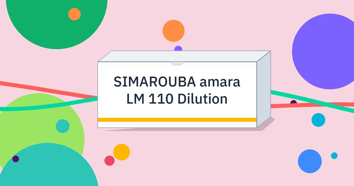 Symbolbild: Packung mit der Aufschrift SIMAROUBA amara LM 110 Dilution (PZN 13680574) – Verfügbarkeit und Bezug in Apotheken in Frankfurt am Main