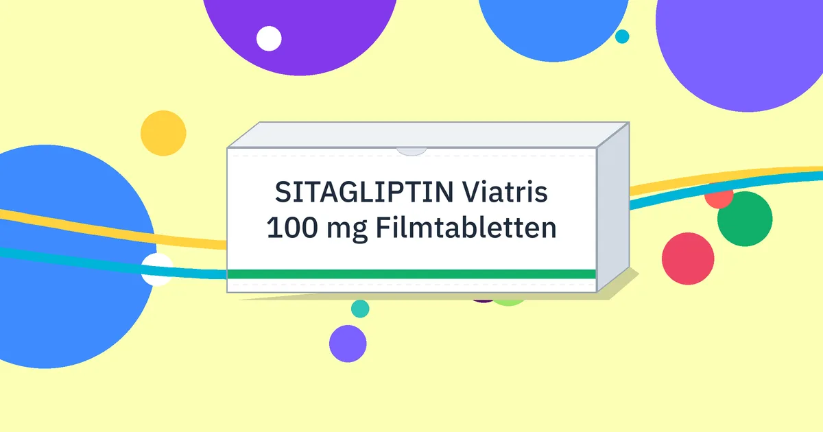 Symbolbild: Packung mit der Aufschrift SITAGLIPTIN Viatris 100 mg Filmtabletten (PZN 19953116) – Verfügbarkeit und Bezug in Apotheken in Frankfurt am Main