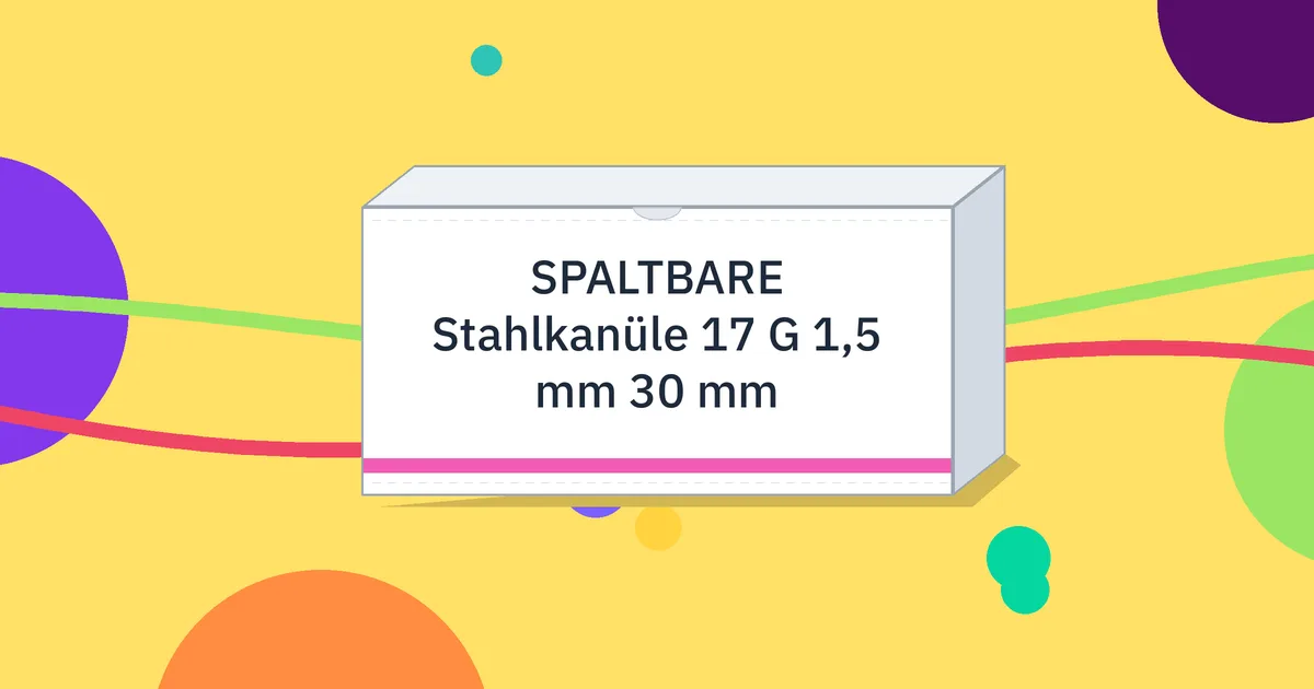 Symbolbild: Packung mit der Aufschrift SPALTBARE Stahlkanüle 17 G 1,5 mm 30 mm (PZN 09446335) – Verfügbarkeit und Bezug in Apotheken in Frankfurt am Main