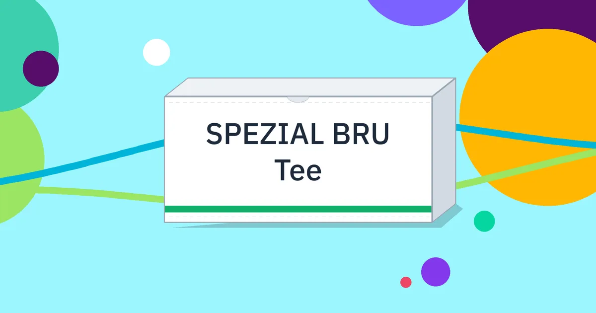 Symbolbild: Packung mit der Aufschrift SPEZIAL BRU Tee (PZN 20381139) – Verfügbarkeit und Bezug in Apotheken in Frankfurt am Main