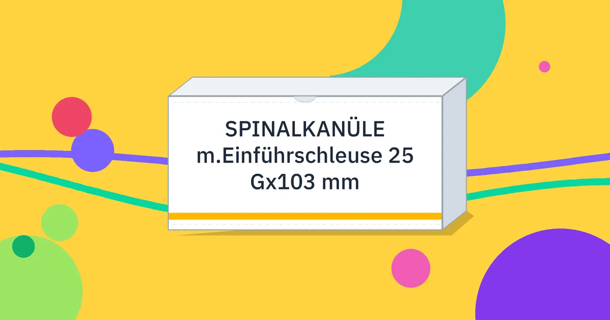 Symbolbild: Packung mit der Aufschrift SPINALKANÜLE m.Einführschleuse 25 Gx103 mm (PZN 03949644) – Verfügbarkeit und Bezug in Apotheken in Frankfurt am Main