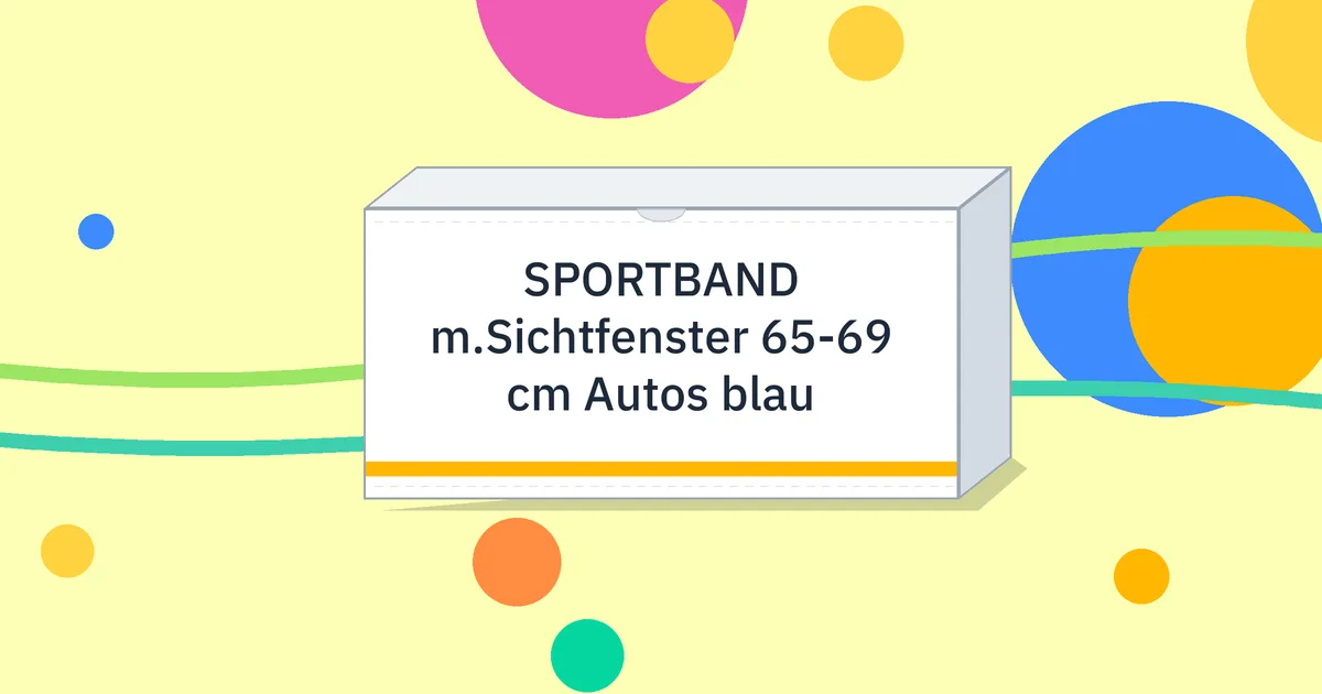 Symbolbild: Packung mit der Aufschrift SPORTBAND m.Sichtfenster 65-69 cm Autos blau (PZN 13916048) – Verfügbarkeit und Bezug in Apotheken in Frankfurt am Main