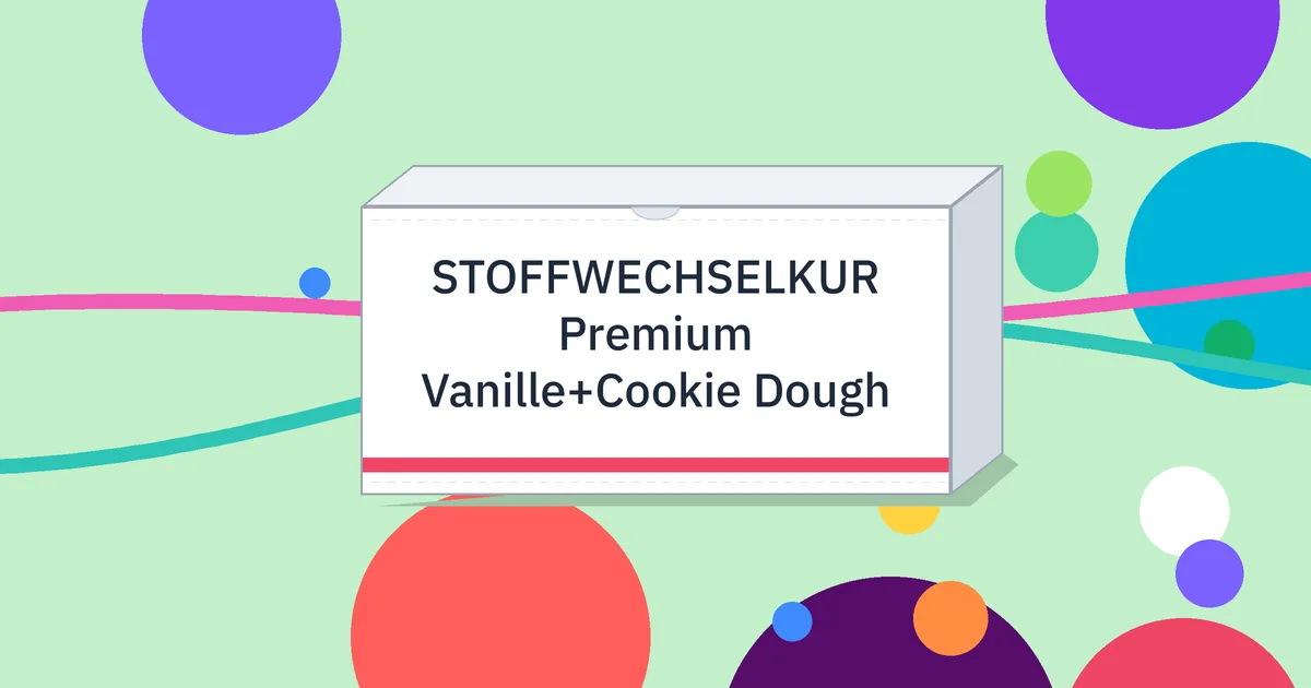 Symbolbild: Packung mit der Aufschrift STOFFWECHSELKUR Premium Vanille+Cookie Dough (PZN 14044337) – Verfügbarkeit und Bezug in Apotheken in Frankfurt am Main