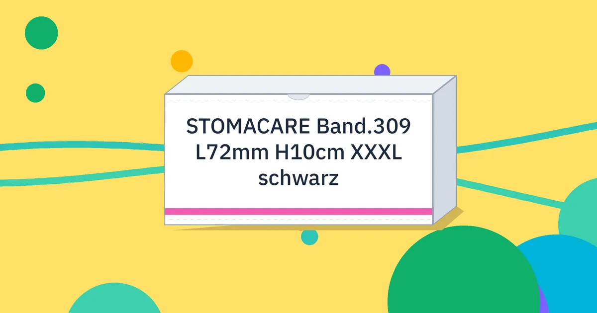 Symbolbild: Packung mit der Aufschrift STOMACARE Band.309 L72mm H10cm XXXL schwarz (PZN 10841456) – Verfügbarkeit und Bezug in Apotheken in Frankfurt am Main