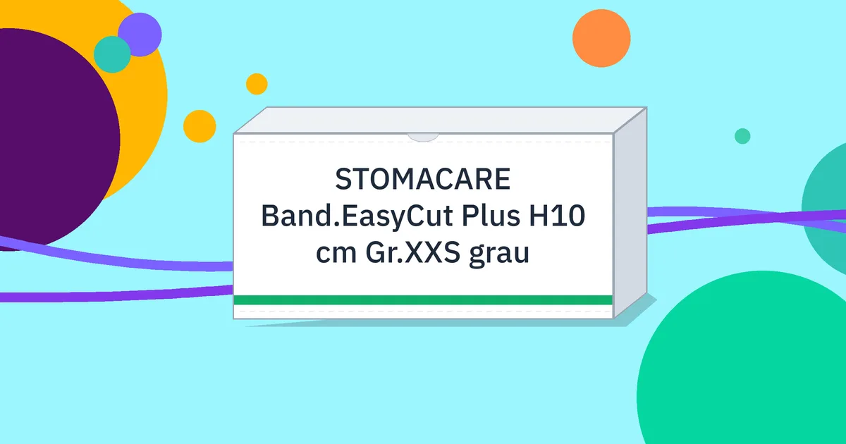 Symbolbild: Packung mit der Aufschrift STOMACARE Band.EasyCut Plus H10 cm Gr.XXS grau (PZN 17879367) – Verfügbarkeit und Bezug in Apotheken in Frankfurt am Main