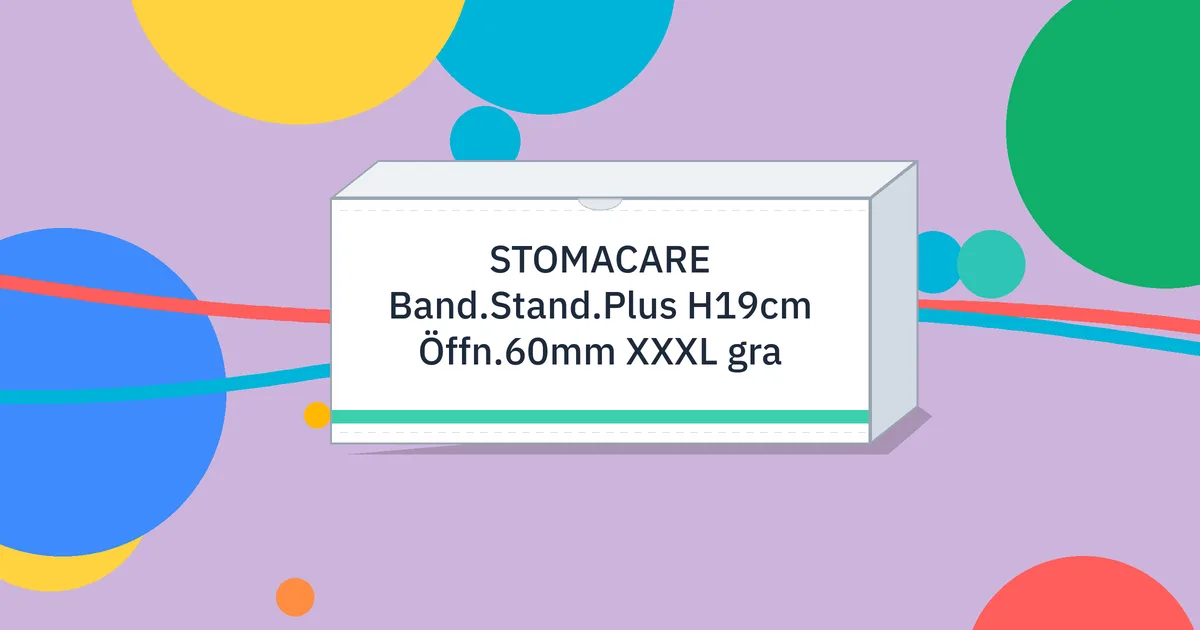 Symbolbild: Packung mit der Aufschrift STOMACARE Band.Stand.Plus H19cm Öffn.60mm XXXL gra (PZN 16750588) – Verfügbarkeit und Bezug in Apotheken in Frankfurt am Main