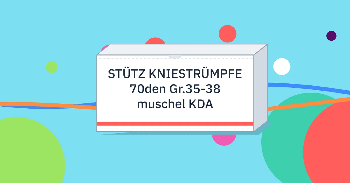Symbolbild: Packung mit der Aufschrift STÜTZ KNIESTRÜMPFE 70den Gr.35-38 muschel KDA (PZN 00020327) – Verfügbarkeit und Bezug in Apotheken in Frankfurt am Main