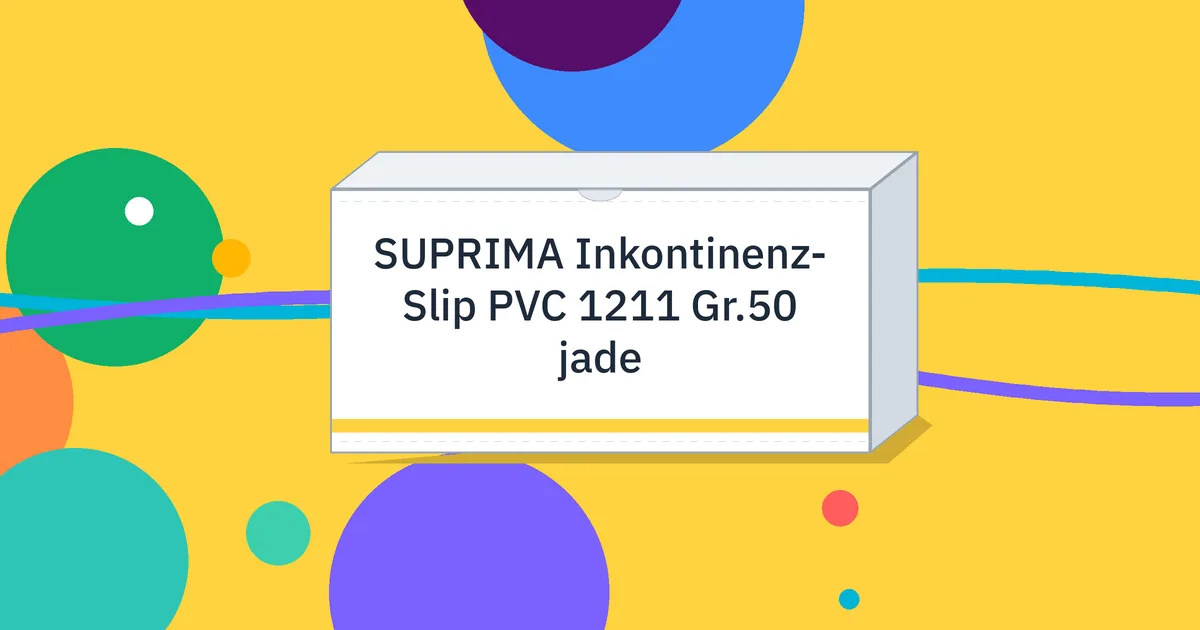 Symbolbild: Packung mit der Aufschrift SUPRIMA Inkontinenz-Slip PVC 1211 Gr.50 jade (PZN 05971777) – Verfügbarkeit und Bezug in Apotheken in Frankfurt am Main