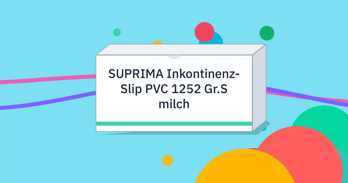Symbolbild: Packung mit der Aufschrift SUPRIMA Inkontinenz-Slip PVC 1252 Gr.S milch (PZN 03923633) – Verfügbarkeit und Bezug in Apotheken in Frankfurt am Main