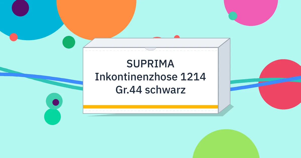 Symbolbild: Packung mit der Aufschrift SUPRIMA Inkontinenzhose 1214 Gr.44 schwarz (PZN 02852948) – Verfügbarkeit und Bezug in Apotheken in Frankfurt am Main