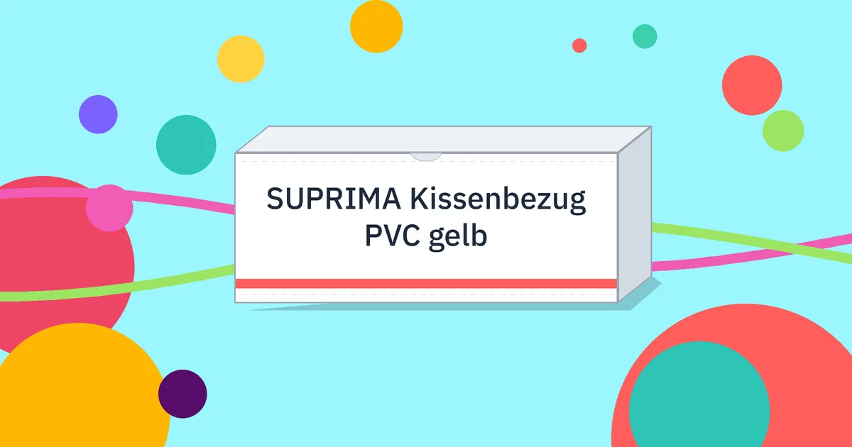 Symbolbild: Packung mit der Aufschrift SUPRIMA Kissenbezug PVC gelb (PZN 04117650) – Verfügbarkeit und Bezug in Apotheken in Frankfurt am Main