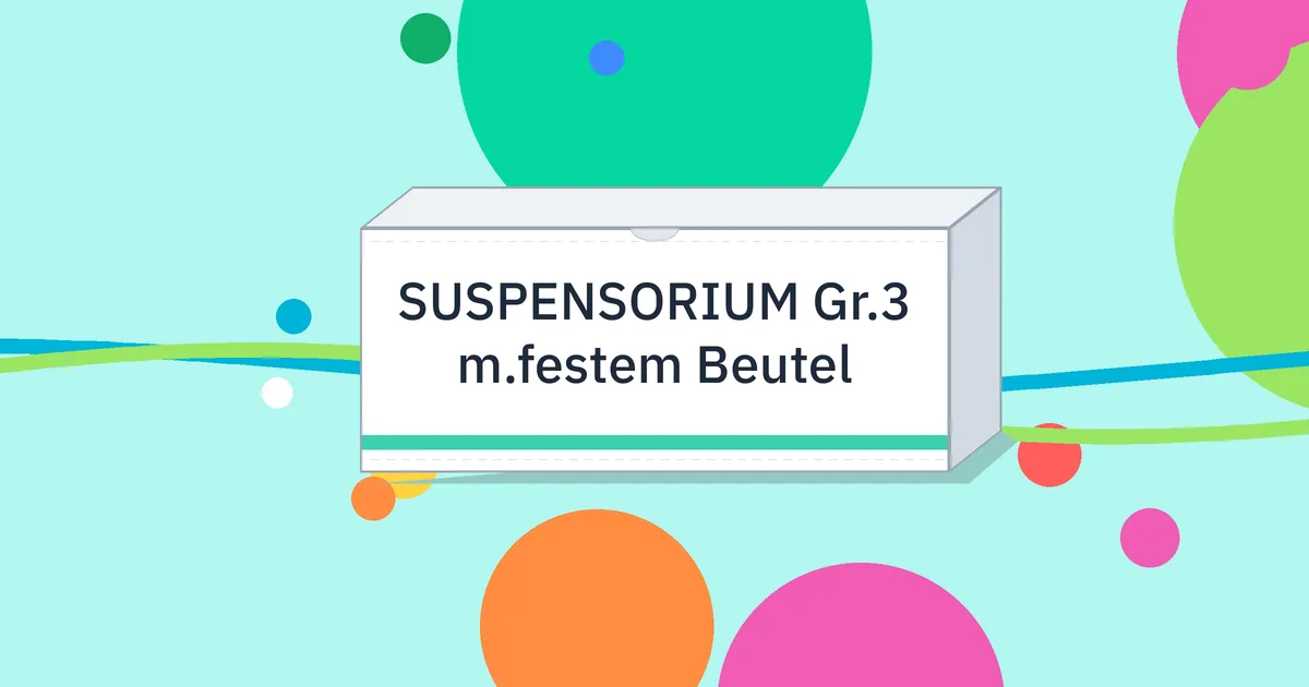 Symbolbild: Packung mit der Aufschrift SUSPENSORIUM Gr.3 m.festem Beutel (PZN 05399745) – Verfügbarkeit und Bezug in Apotheken in Frankfurt am Main