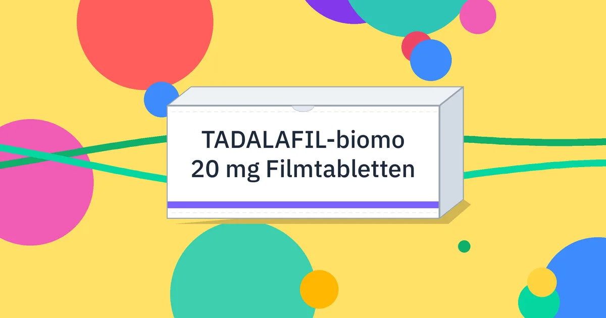 Symbolbild: Packung mit der Aufschrift TADALAFIL-biomo 20 mg Filmtabletten (PZN 12725493) – Verfügbarkeit und Bezug in Apotheken in Frankfurt am Main