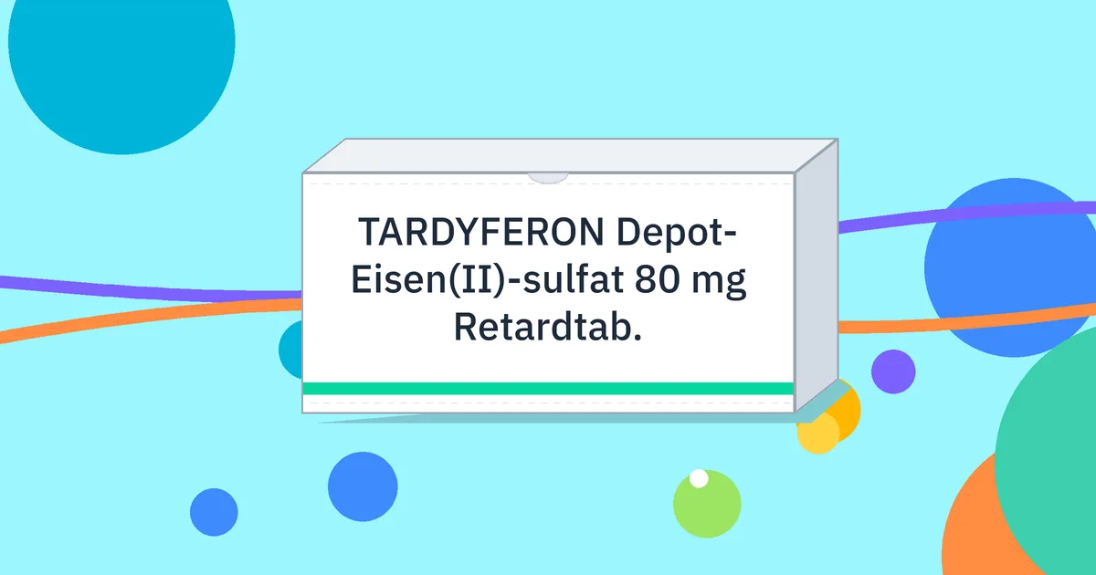 Symbolbild: Packung mit der Aufschrift TARDYFERON Depot-Eisen(II)-sulfat 80 mg Retardtab. (PZN 18880042) – Verfügbarkeit und Bezug in Apotheken in Frankfurt am Main
