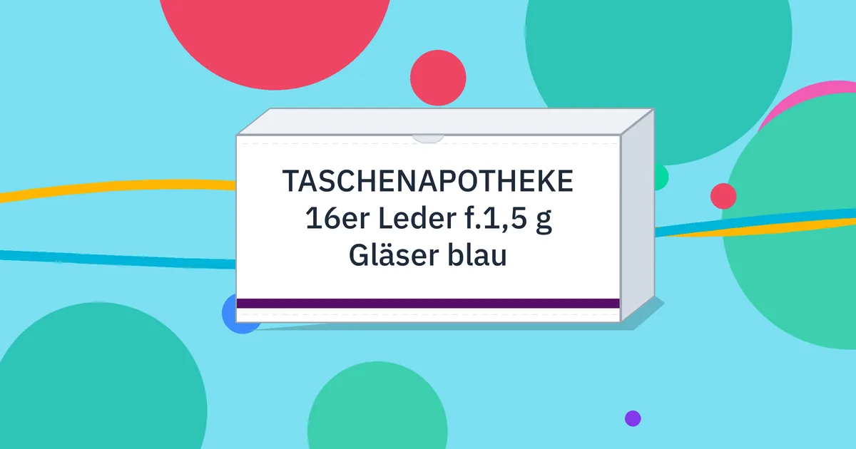 Symbolbild: Packung mit der Aufschrift TASCHENAPOTHEKE 16er Leder f.1,5 g Gläser blau (PZN 11613639) – Verfügbarkeit und Bezug in Apotheken in Frankfurt am Main