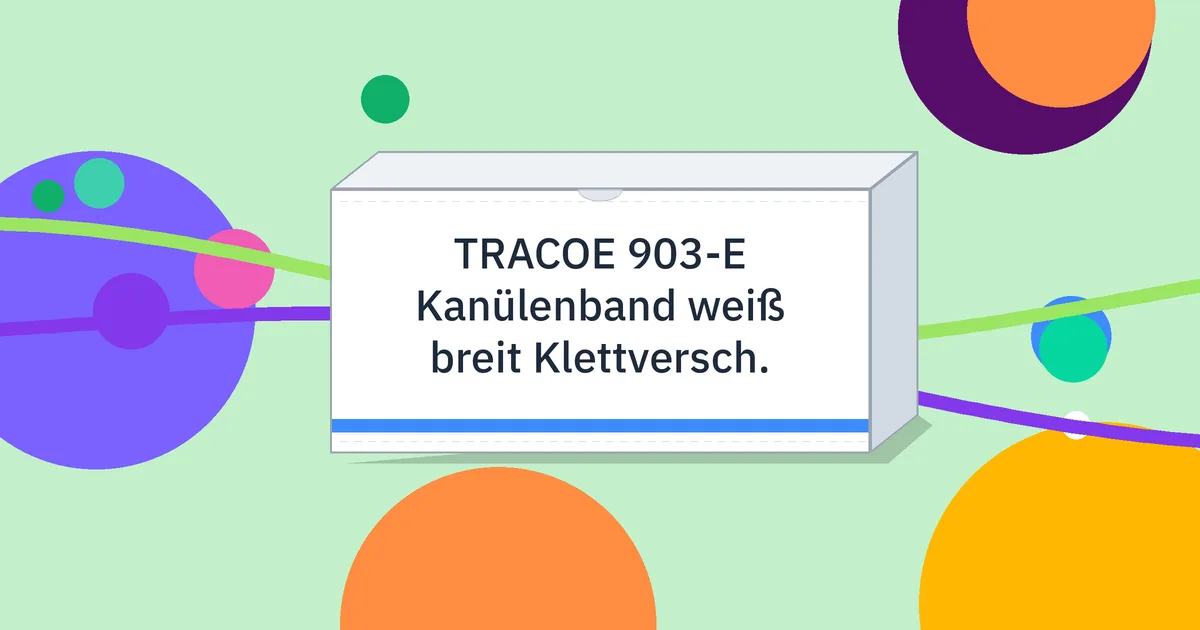Symbolbild: Packung mit der Aufschrift TRACOE 903-E Kanülenband weiß breit Klettversch. (PZN 02722370) – Verfügbarkeit und Bezug in Apotheken in Frankfurt am Main