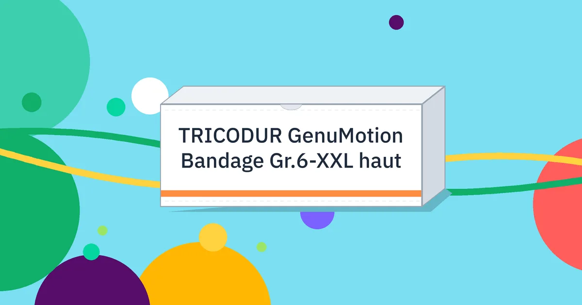 Symbolbild: Packung mit der Aufschrift TRICODUR GenuMotion Bandage Gr.6-XXL haut (PZN 06415328) – Verfügbarkeit und Bezug in Apotheken in Frankfurt am Main