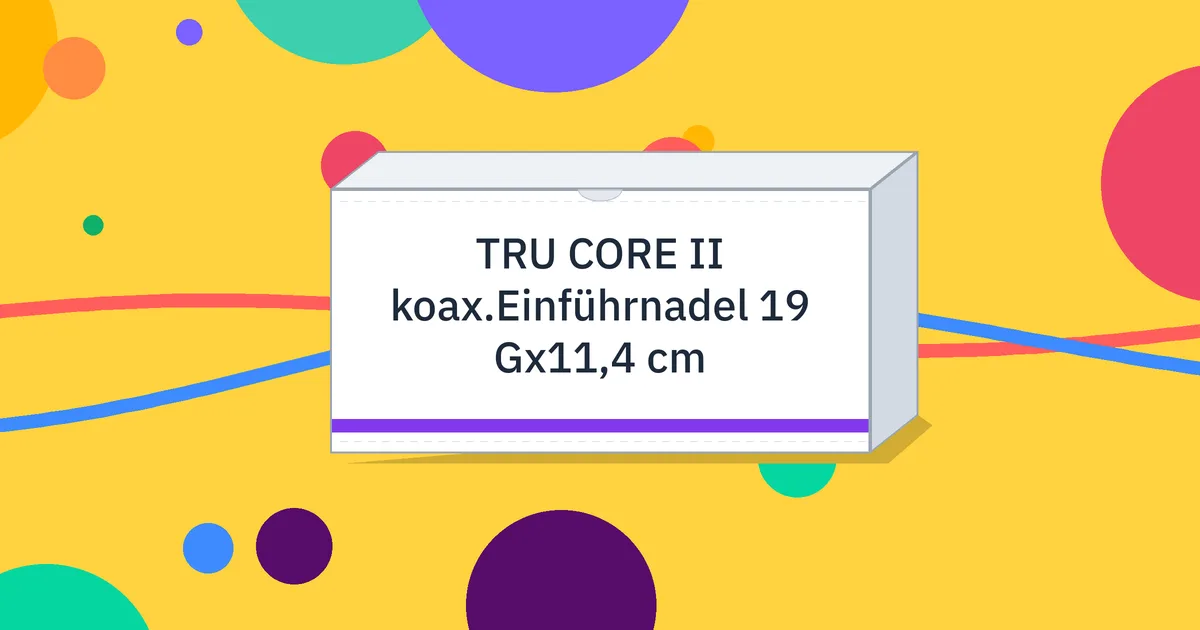 Symbolbild: Packung mit der Aufschrift TRU CORE II koax.Einführnadel 19 Gx11,4 cm (PZN 06770609) – Verfügbarkeit und Bezug in Apotheken in Frankfurt am Main