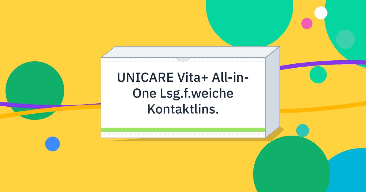 Symbolbild: Packung mit der Aufschrift UNICARE Vita+ All-in-One Lsg.f.weiche Kontaktlins. (PZN 19402072) – Verfügbarkeit und Bezug in Apotheken in Frankfurt am Main