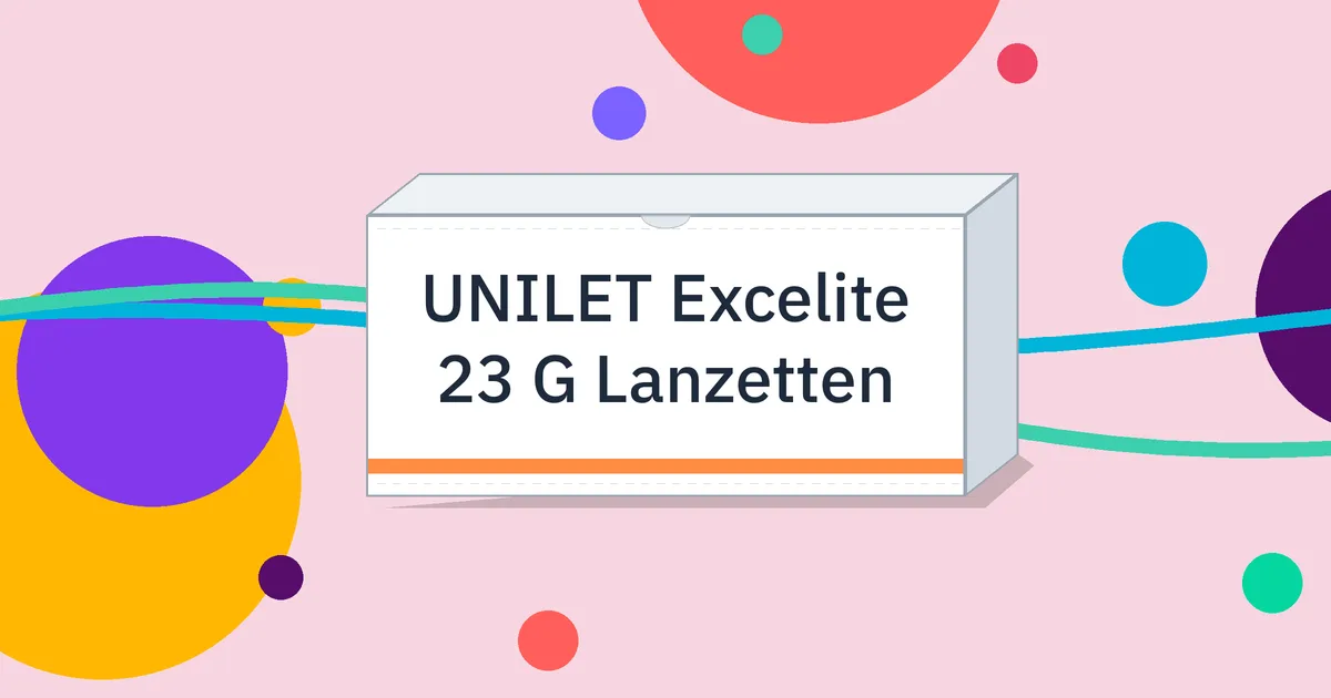 Symbolbild: Packung mit der Aufschrift UNILET Excelite 23 G Lanzetten (PZN 10353188) – Verfügbarkeit und Bezug in Apotheken in Frankfurt am Main