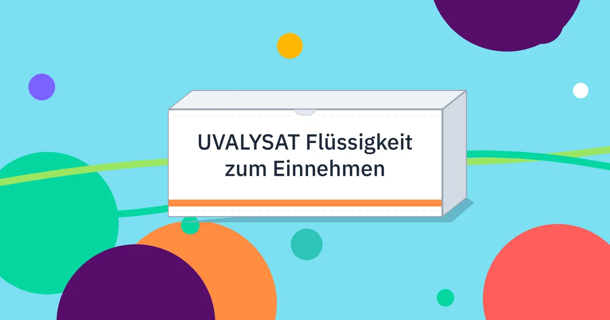 Symbolbild: Packung mit der Aufschrift UVALYSAT Flüssigkeit zum Einnehmen (PZN 16779801) – Verfügbarkeit und Bezug in Apotheken in Frankfurt am Main