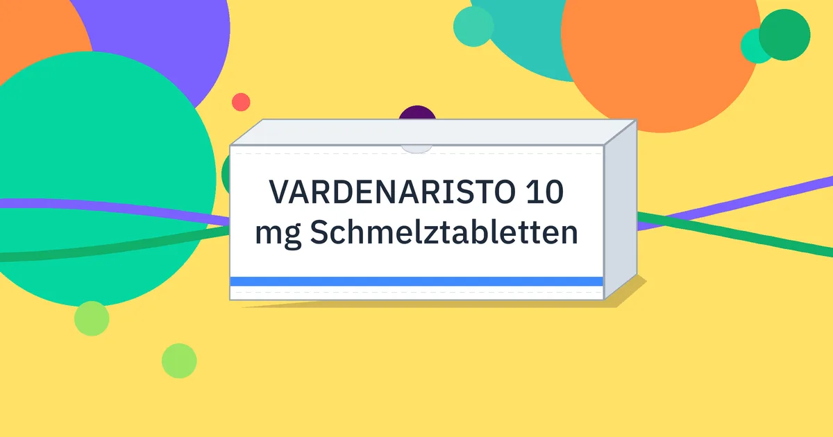 Symbolbild: Packung mit der Aufschrift VARDENARISTO 10 mg Schmelztabletten (PZN 16261381) – Verfügbarkeit und Bezug in Apotheken in Frankfurt am Main
