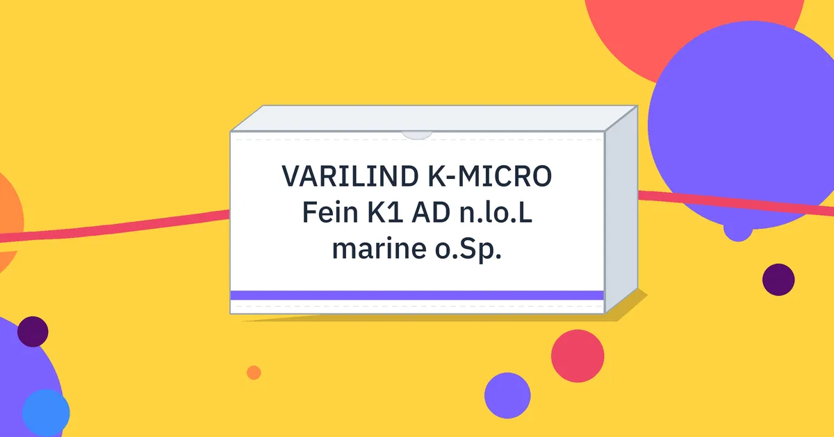 Symbolbild: Packung mit der Aufschrift VARILIND K-MICRO Fein K1 AD n.lo.L marine o.Sp. (PZN 20557590) – Verfügbarkeit und Bezug in Apotheken in Frankfurt am Main