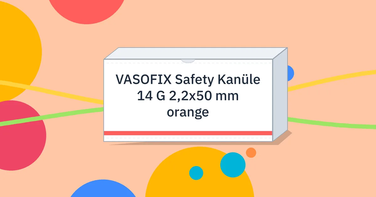 Symbolbild: Packung mit der Aufschrift VASOFIX Safety Kanüle 14 G 2,2x50 mm orange (PZN 18605962) – Verfügbarkeit und Bezug in Apotheken in Frankfurt am Main