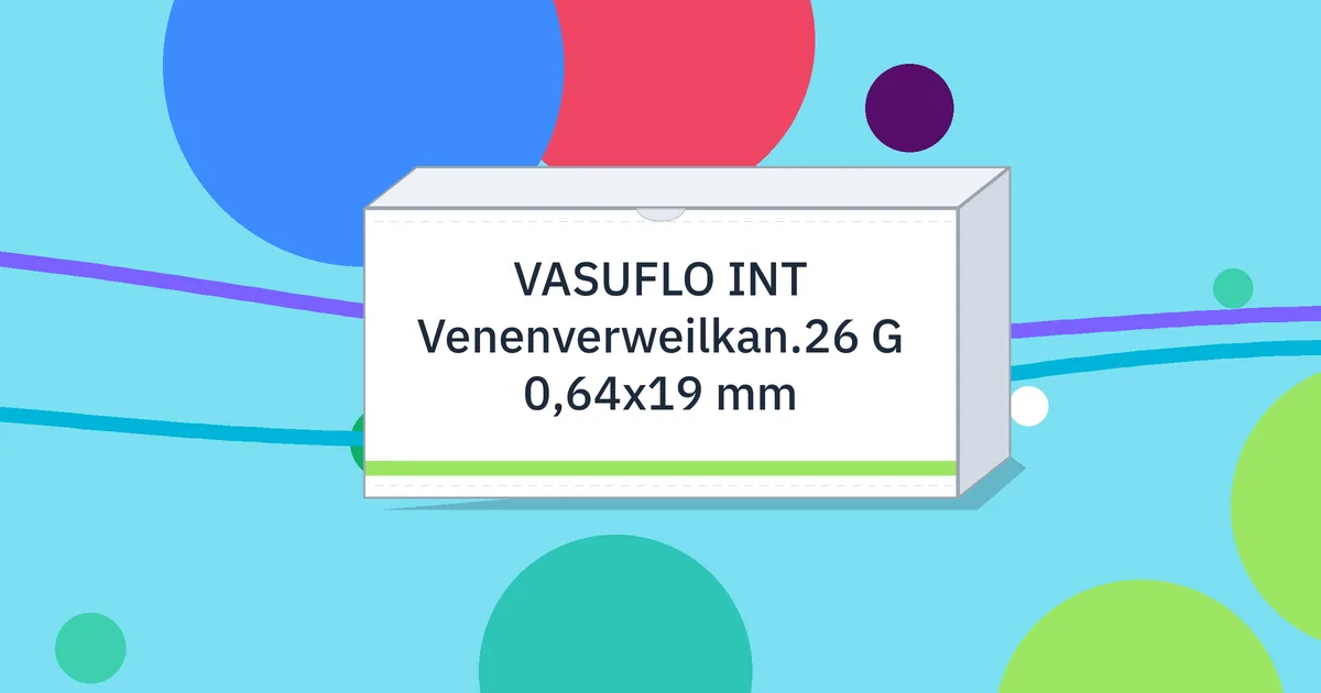 Symbolbild: Packung mit der Aufschrift VASUFLO INT Venenverweilkan.26 G 0,64x19 mm (PZN 00764134) – Verfügbarkeit und Bezug in Apotheken in Frankfurt am Main