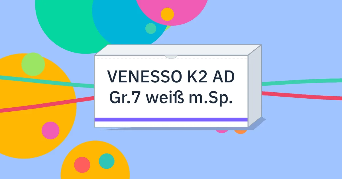 Symbolbild: Packung mit der Aufschrift VENESSO K2 AD Gr.7 weiß m.Sp. (PZN 03259046) – Verfügbarkeit und Bezug in Apotheken in Frankfurt am Main